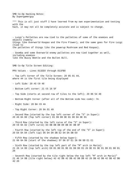 Super Mario Bros Two Player Hack Editing Pdf Nintendo Franchises