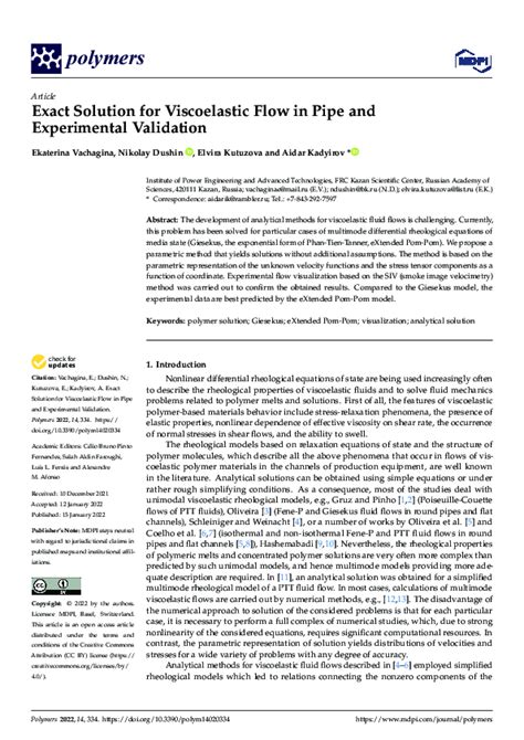 Pdf Exact Solution For Viscoelastic Flow In Pipe And Experimental