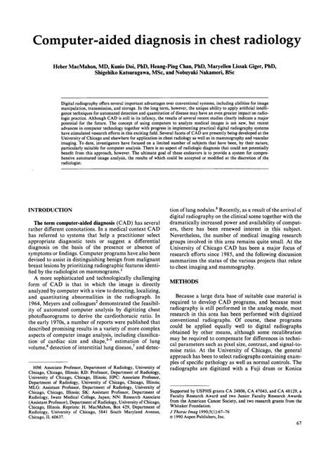 Pdf Computer Aided Diagnosis In Chest Radiology