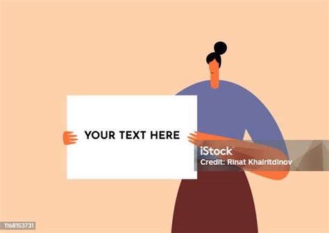 흰색 빈 보드 배너를 보여주는 여자를 들고 여성 만화 캐릭터 포스터를 표시 플랫 벡터 그림입니다 액자에 대한 스톡 벡터 아트 및 기타 이미지 Istock