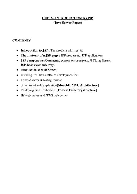 Module JSP And Toamcat Installation Steps UNIT V INTRODUCTION TO JSP Java Server Pages
