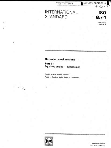 Iso 657 1 1989 Hot Rolled Steel Sections Part 1 Equal Leg Angles