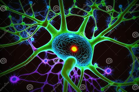 Synaptic Connections In Neon Light Close Up View On Neural Synapse Network Generative Ai Stock