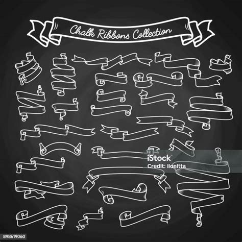 블랙 보드 벡터 일러스트 레이 션에 초 크 리본 컬렉션 손 그리기 칠판에 대한 스톡 벡터 아트 및 기타 이미지 칠판 규모