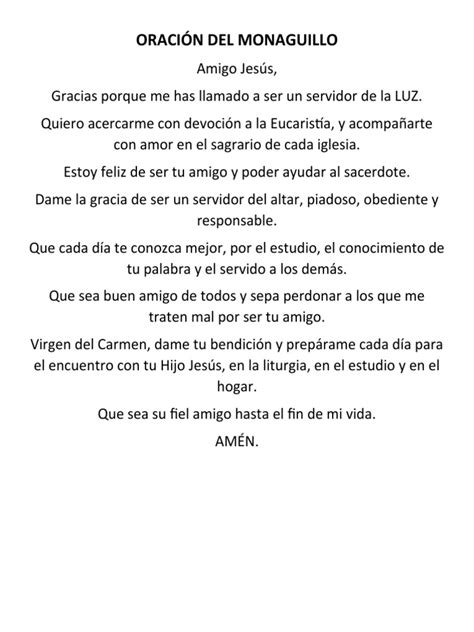 Oración Del Monaguillo Pdf Eucaristía Misa Liturgia