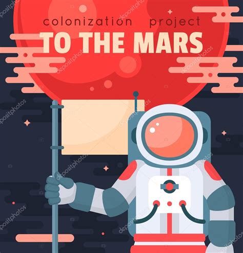 Cartel Del Proyecto De Colonización De Marte Con La Bandera Del