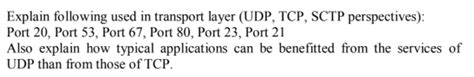 Solved Explain Following Used In Transport Layer Udp Tcp Chegg Com