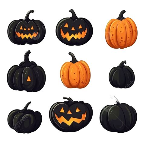 Black Pumpkin Set Jack O Lantern The Creepy Scary Pumpkin For Halloween