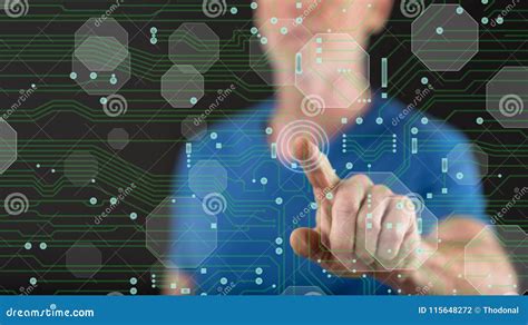 Man Touching A Digital Technology Concept Stock Illustration Illustration Of Finger Circuit