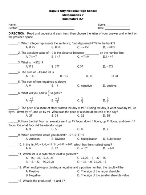 Second Quarter Summative 1 Pdf Multiplication Summation