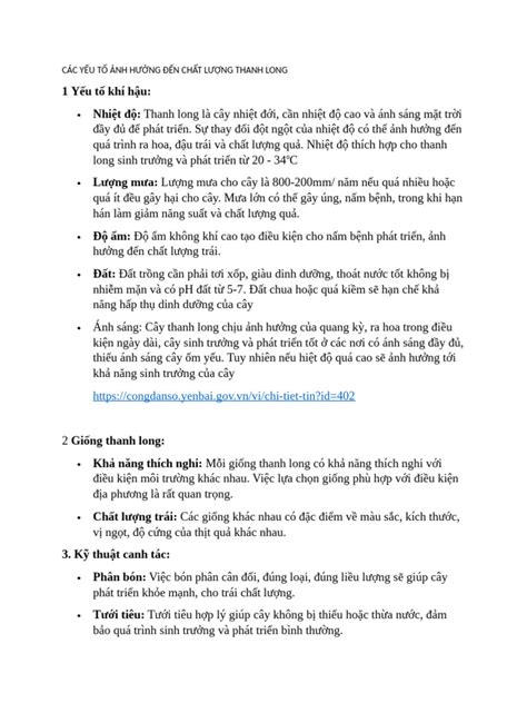 CÁc YẾu TỐ Ảnh HƯỞng ĐẾn ChẤt LƯỢng Thanh Long Pdf