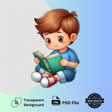 책 읽는 소년 만화 투명한 배경에 고립 프리미엄 Ai 생성 Psd