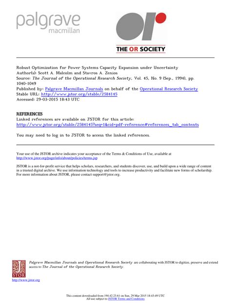 PDF Robust Optimization Of Power Capacity Expansion Planning