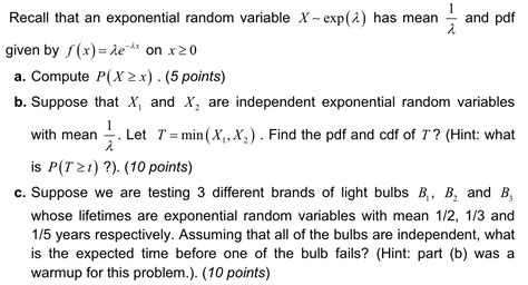 Solved Ii 1 Recall That An Exponential Random Variable X ~