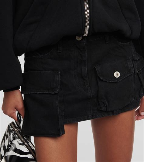 Low Rise Cargo Denim Miniskirt In Black The Attico Mytheresa