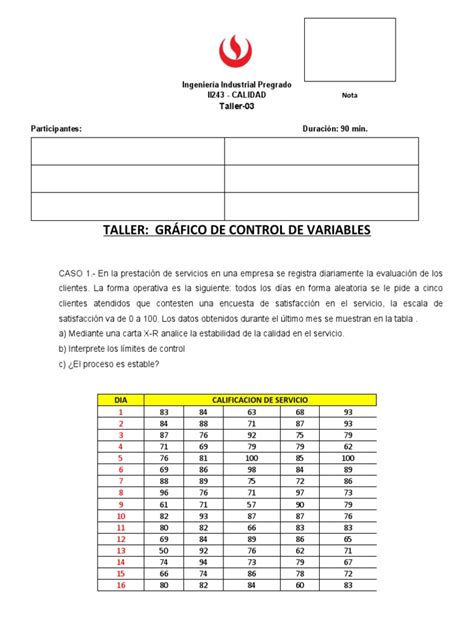 Taller 03 Grafico Control Variables X R Y X S Pdf