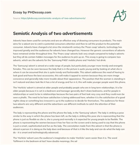 Semiotic Analysis Of Two Advertisements Essay Example