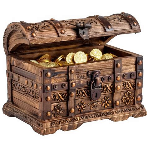 A Vintage Wooden Treasure Chest With Intricate Carvings And A Rusty Lock Slightly Open To