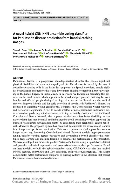 A Novel Hybrid Cnn Knn Ensemble Voting Classifier For Parkinsons
