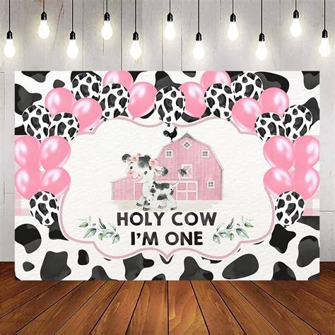 Holy Cow I M One Birthday Backdrop Girls Pink Cow First Birthday Party