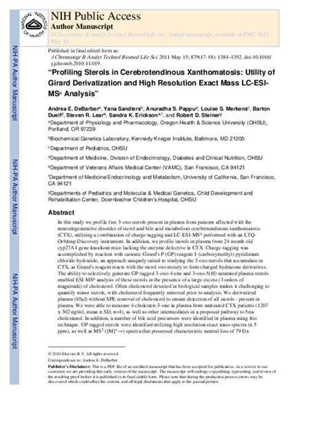 Pdf Profiling Sterols In Cerebrotendinous Xanthomatosis Utility Of