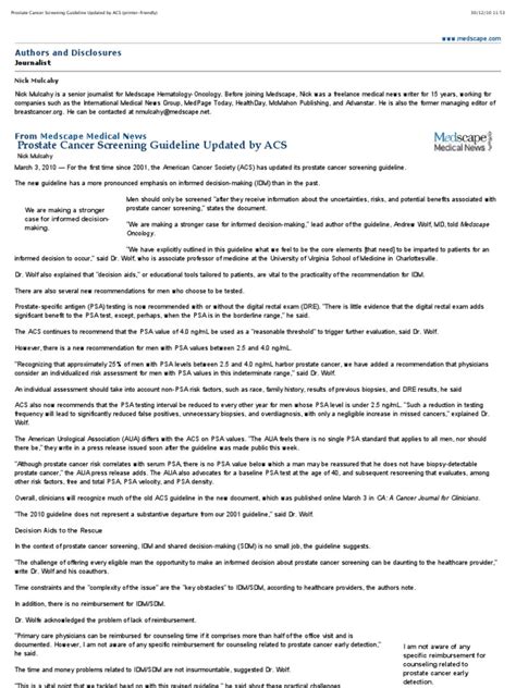 Prostate Cancer Screening Guideline Updated By Acs Friendly Prostate