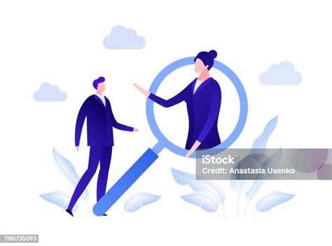 벡터 플랫 비즈니스 인적 자원 사람들 그림입니다 사업가를 보고 돋보기와 사업가 시간 감사의 개념 배너 포스터 인포그래픽을 위한