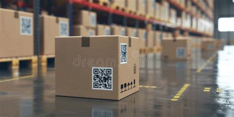A Single Cardboard Box With A QR Code On It In A Warehouse Created By