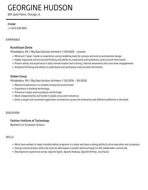 Big Data Solution Architect Resume Samples Velvet Jobs