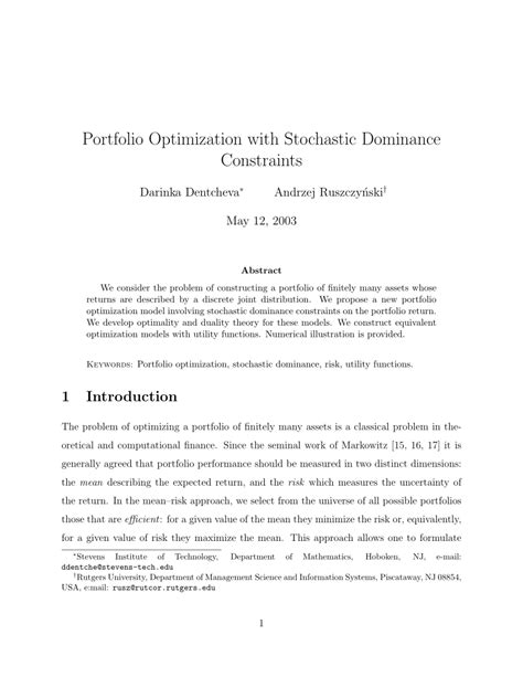Pdf Portfolio Optimization With Stochastic Dominance Constraints