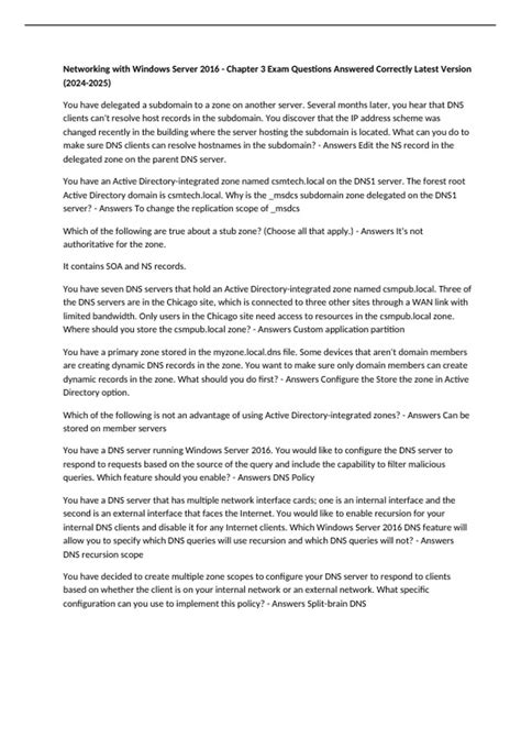 Networking With Windows Server 2016 Chapter 3 Exam Questions Answered Correctly Latest Version