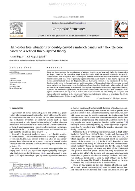 Pdf High Order Free Vibrations Of Doubly Curved Sandwich Panels With Flexible Core Based On A