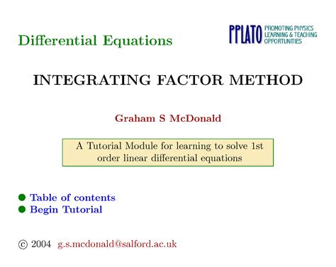 Ordinary Differential Equations Integrating Factor Differential Equations Integrating Factor