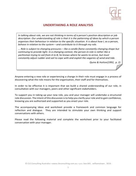 Role Analysis Worksheets