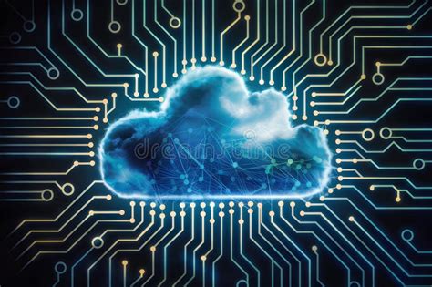 Luminous Cloud And Circuitry Patterns Symbolize Digital Connectivity Against A Dark Backdrop