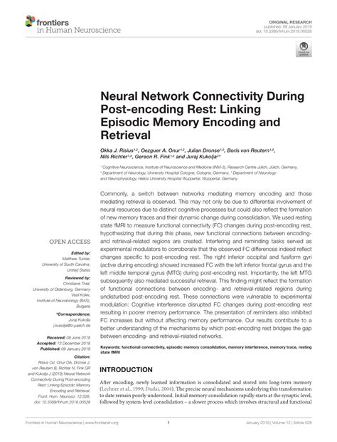 Pdf Neural Network Connectivity During Post Encoding Rest Linking Episodic Memory Encoding