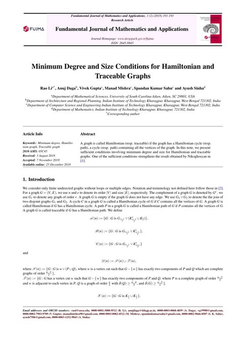 Pdf Minimum Degree And Size Conditions For Hamiltonian And Traceable