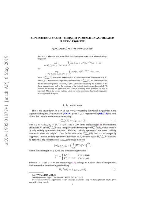 Pdf Supercritical Moser Trudinger Inequalities And Related Elliptic Problems