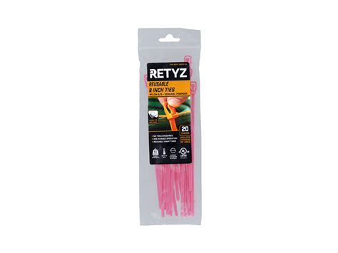 8 Inch Fluorescent Pink RETYZ EveryTie Releasable Cable Tie 20 Pack