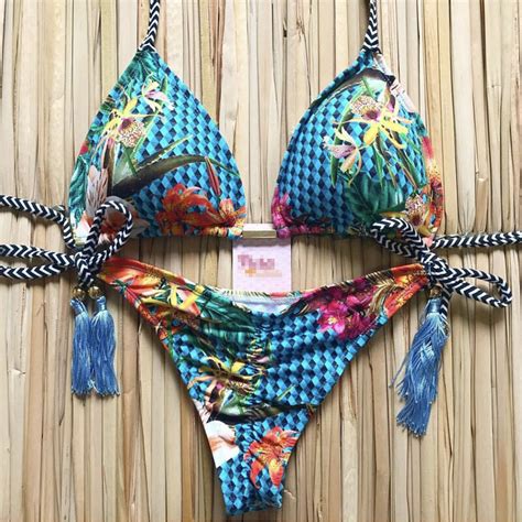 String Bikini Leave Print Brazilian Swimwear Women Sexy Halter Micro