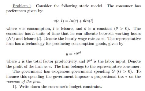 Solved Problem Consider The Following Static Model The Chegg