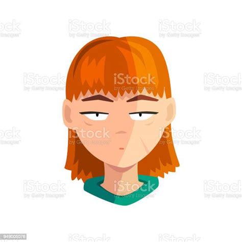 불행 한 빨강 머리 소녀 여성 감정적인 얼굴 표정 벡터 그림 흰색 배경에 아바타 개념에 대한 스톡 벡터 아트 및 기타 이미지