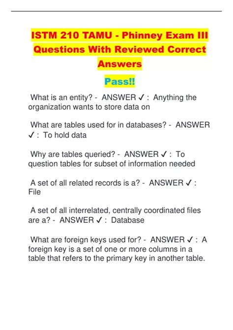 Istm 210 Tamu Phinney Exam Iii Access Terms Set Test Exam Questions