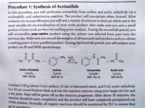 SOLVED Procedure 1 Synthesis Of Acetanilide In This Procedure You