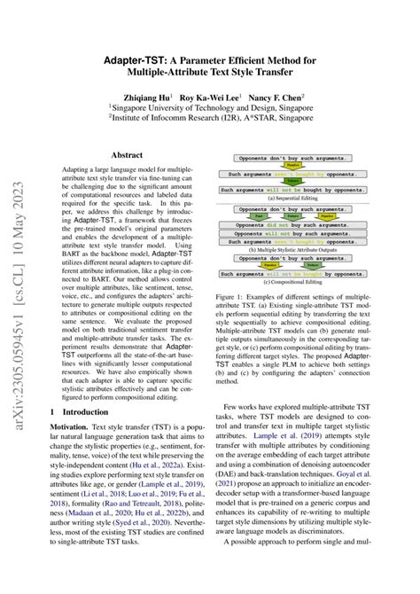 adapter tst a parameter efficient method for multiple attribute text style transfer deepai