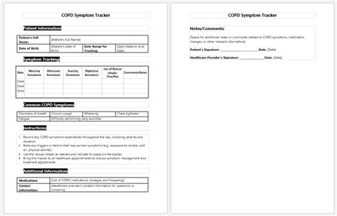 Copd Symptom Tracker Templates Download Excel And Word Files