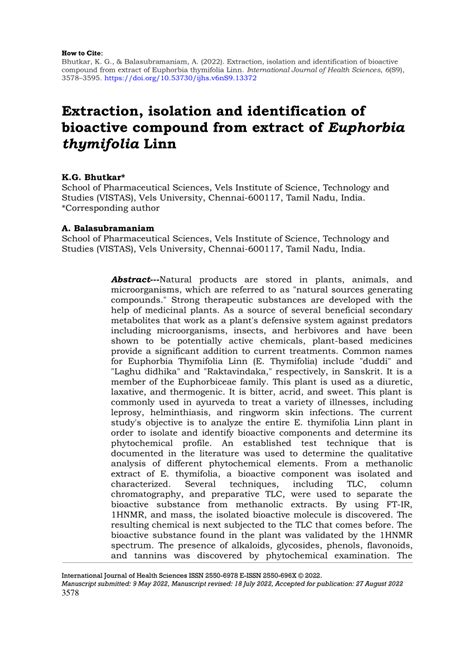 Pdf Extraction Isolation And Identification Of Bioactive Compound From Extract Of Euphorbia