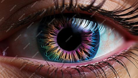 premium ai image close up of a woman eye vibrant blue iris staring