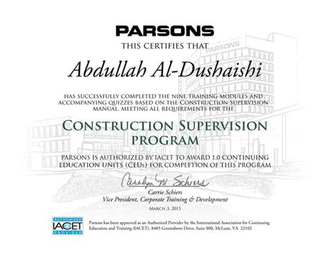 Construction Supervision Certificate Pdf
