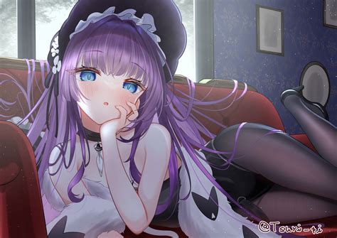 Anthropomorphism Azur Lane Blue Eyes Blush Choker Couch Flat Chest Goth